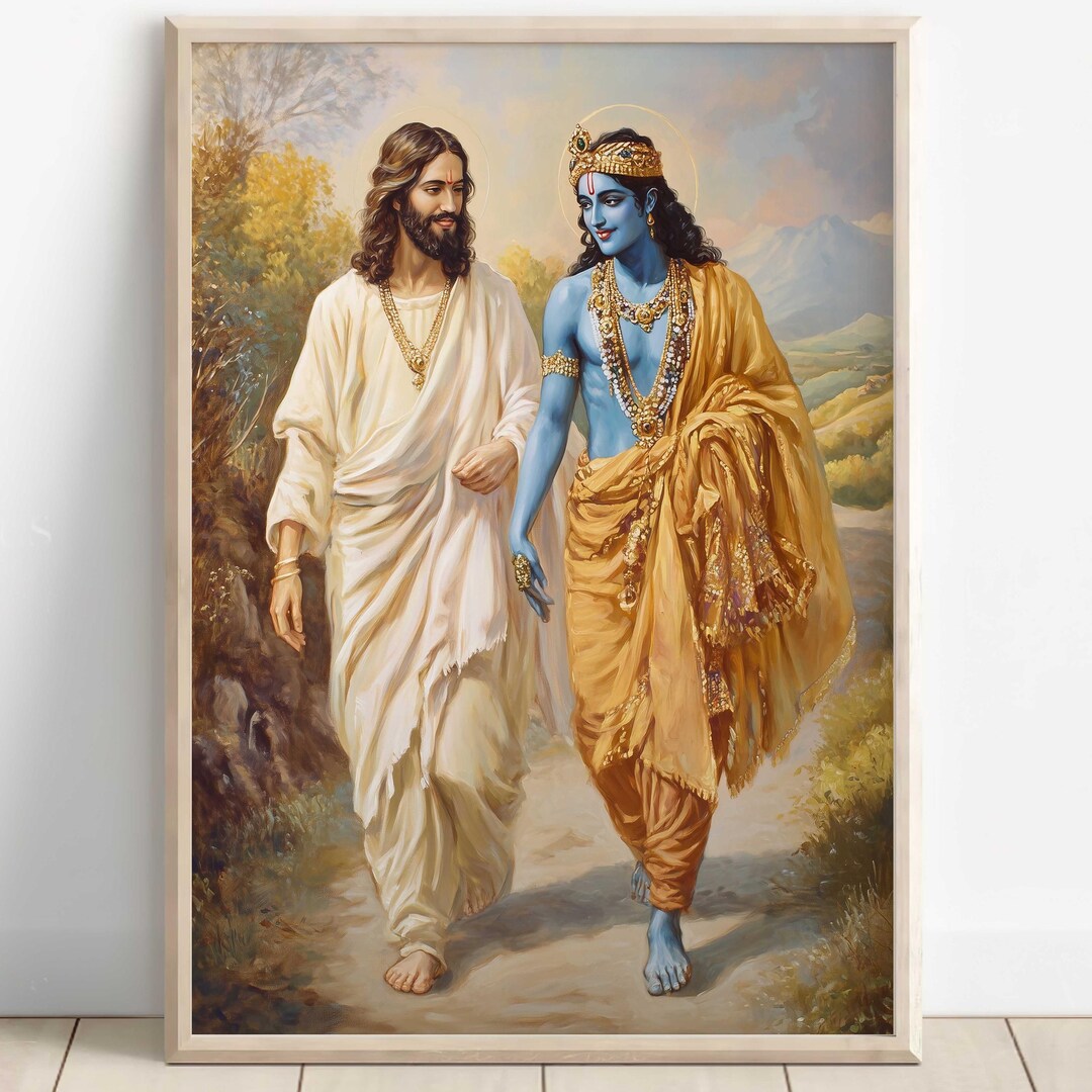 Lord Krishna Meets With Jesus Christ, Jesus Walking Along With Krishna ...