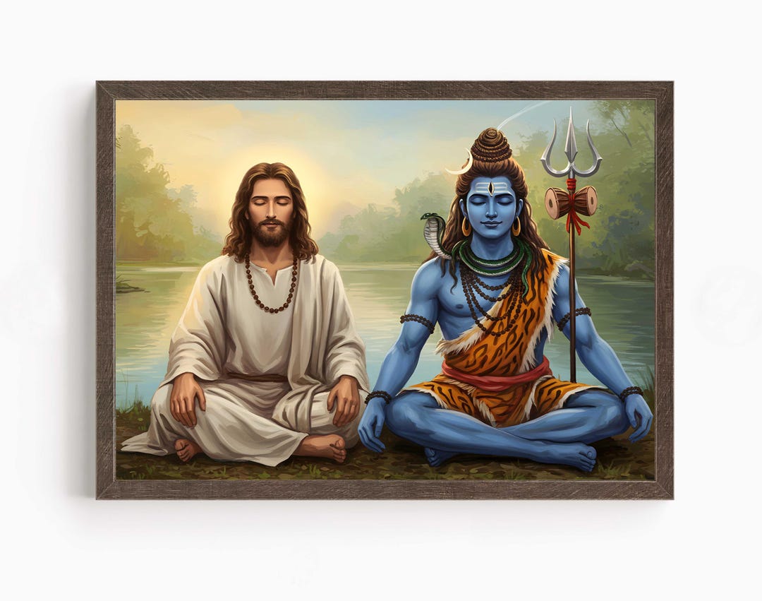 Lord Shiva Meditating With Jesus Christ, Jesus Meditating Along With ...