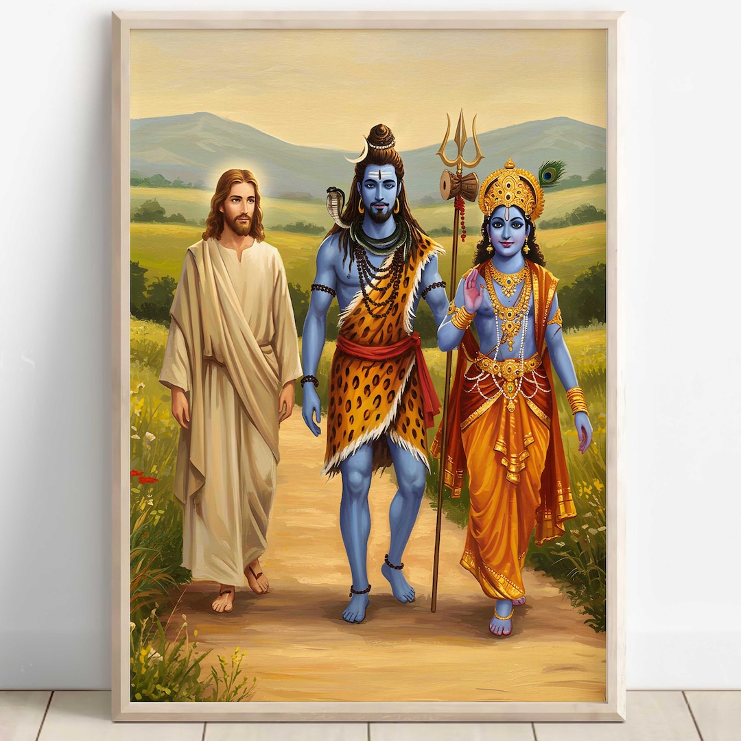 Jesus Christ With Lord Shiva and Krishna, Jesus Along With Shiva and ...