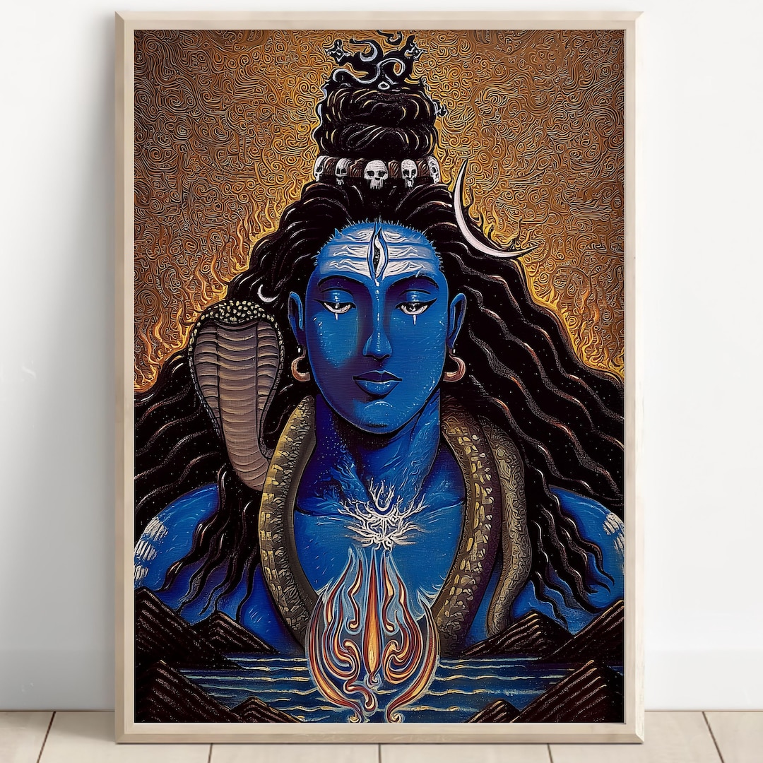 Lord Shiva Wall Art Mahadev Portrait Trippy Hindu God Painting Divine ...