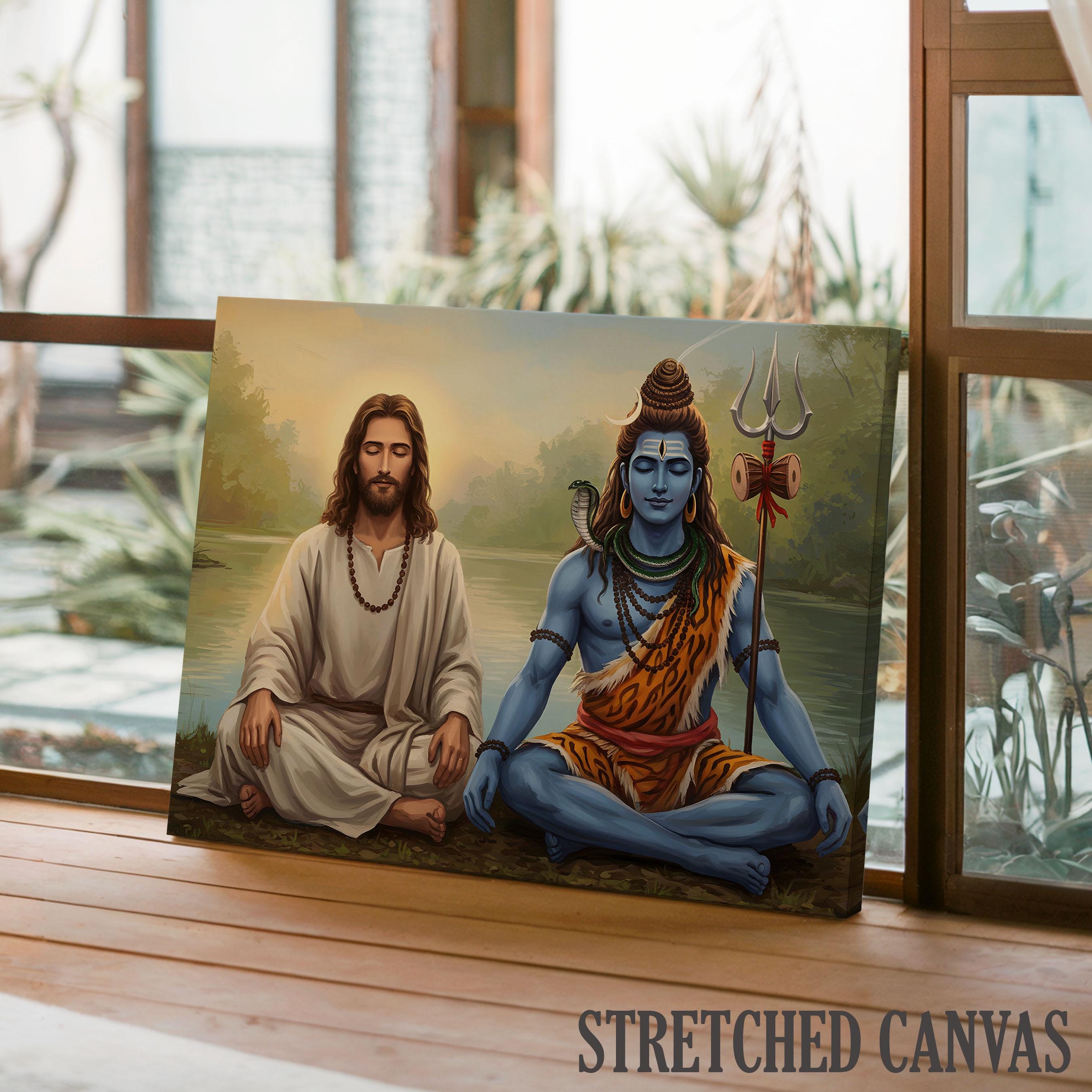 Lord Shiva Meditating With Jesus Christ, Jesus Meditating Along With ...