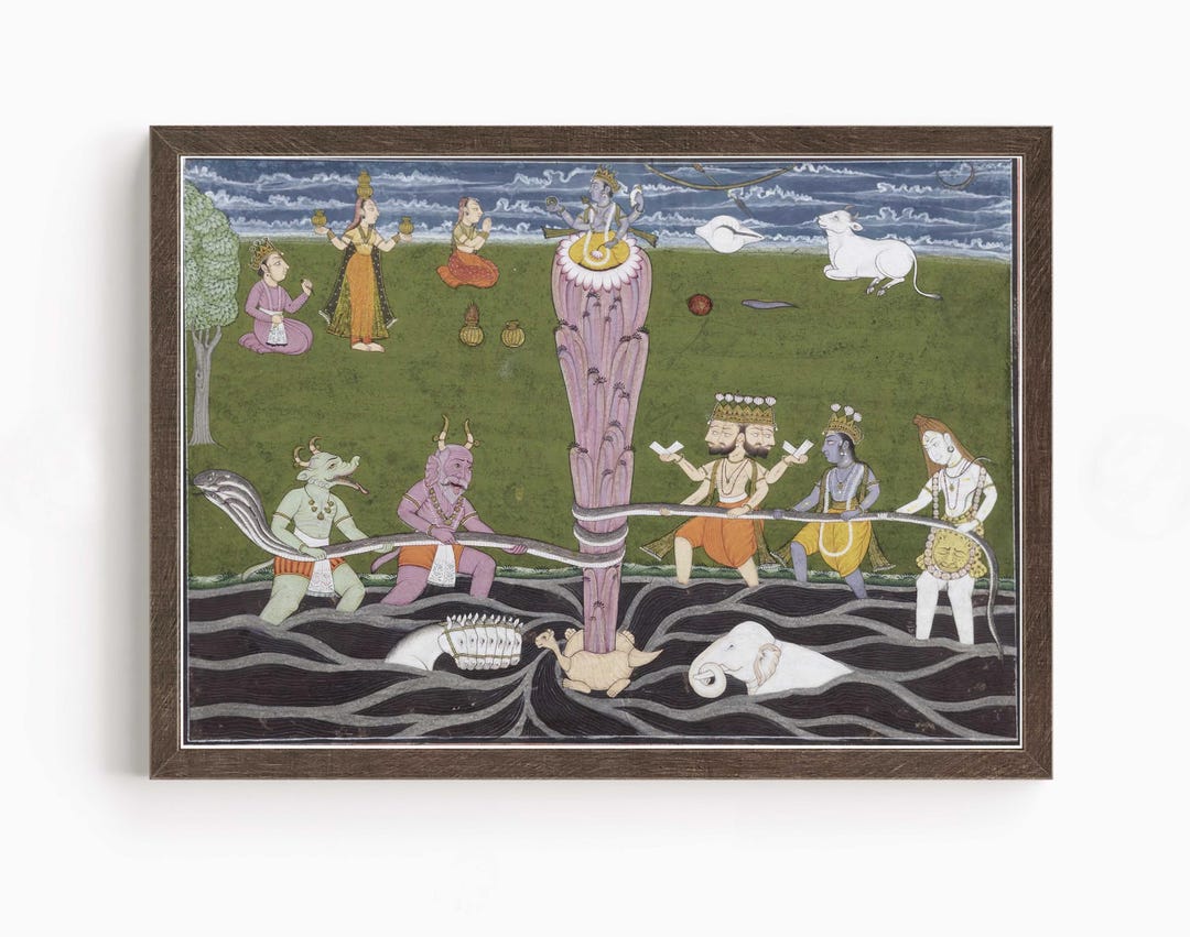 Hindu God Wall Art ,SAMUDRA MANTHAN - Churning of the Ocean , Vintage ...