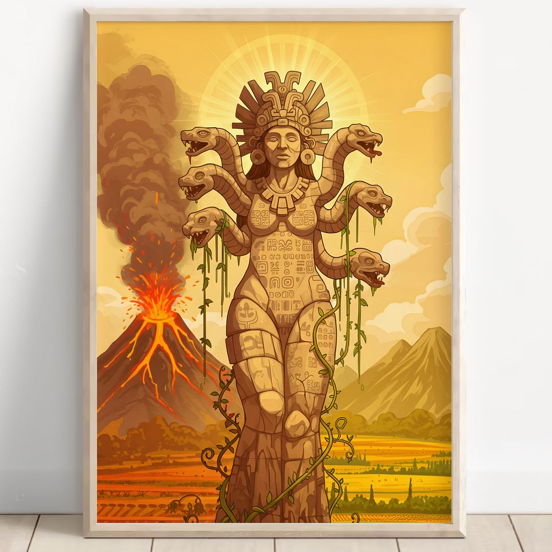 Aztec Wall Art, Coatlicue Art, Aztec Goddess of Earth Decor, Aztec Mythology Artwork, Mexican ...