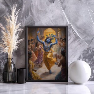 Krishna Art, Krishna Dancing With Gopis, Krishna Painting, Hindu God ...