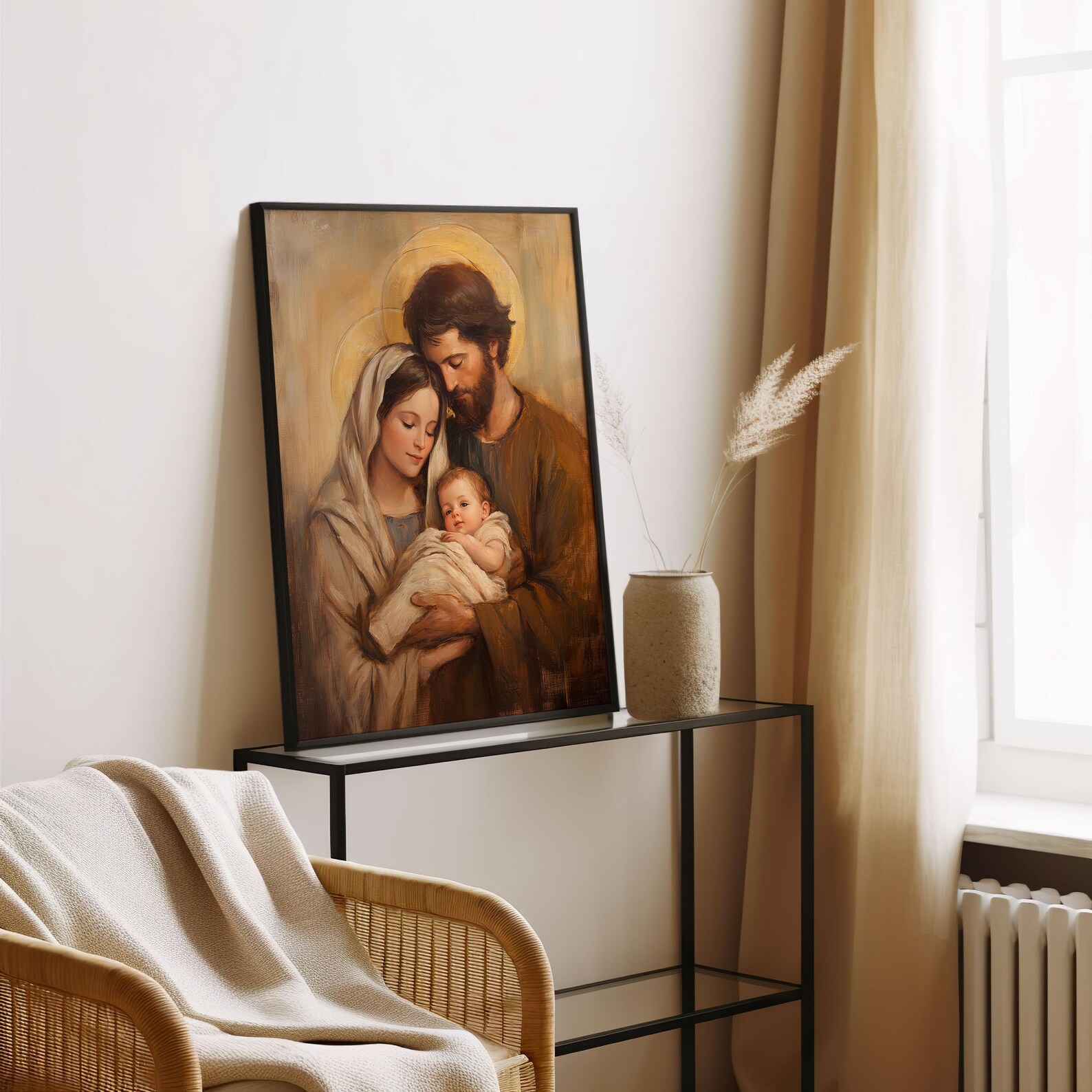 Christian Art, Holy Family, Baby Jesus With Father Joseph and Mother ...