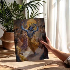 Krishna Art, Krishna Dancing With Gopis, Krishna Painting, Hindu God, Hindu God Wall Art, Indian ...