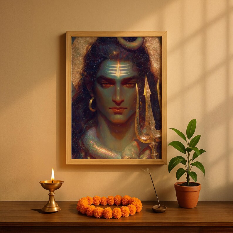Lord Shiva Wall Art Mahadev Cosmic Face Portrait Hindu God Painting ...