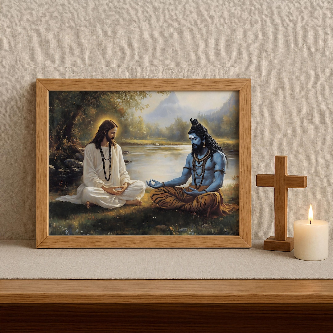 Lord Shiva Meditating With Jesus Christ, Jesus Meditating Along With ...
