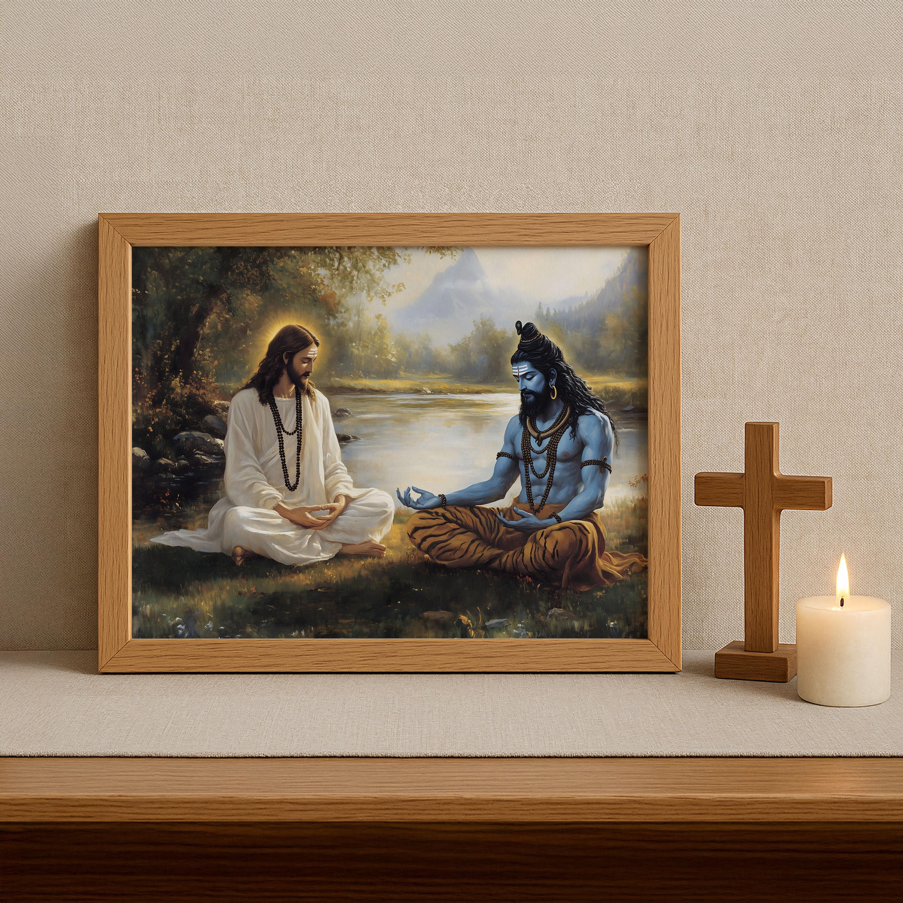 Lord Shiva Meditating With Jesus Christ, Jesus Meditating Along With ...