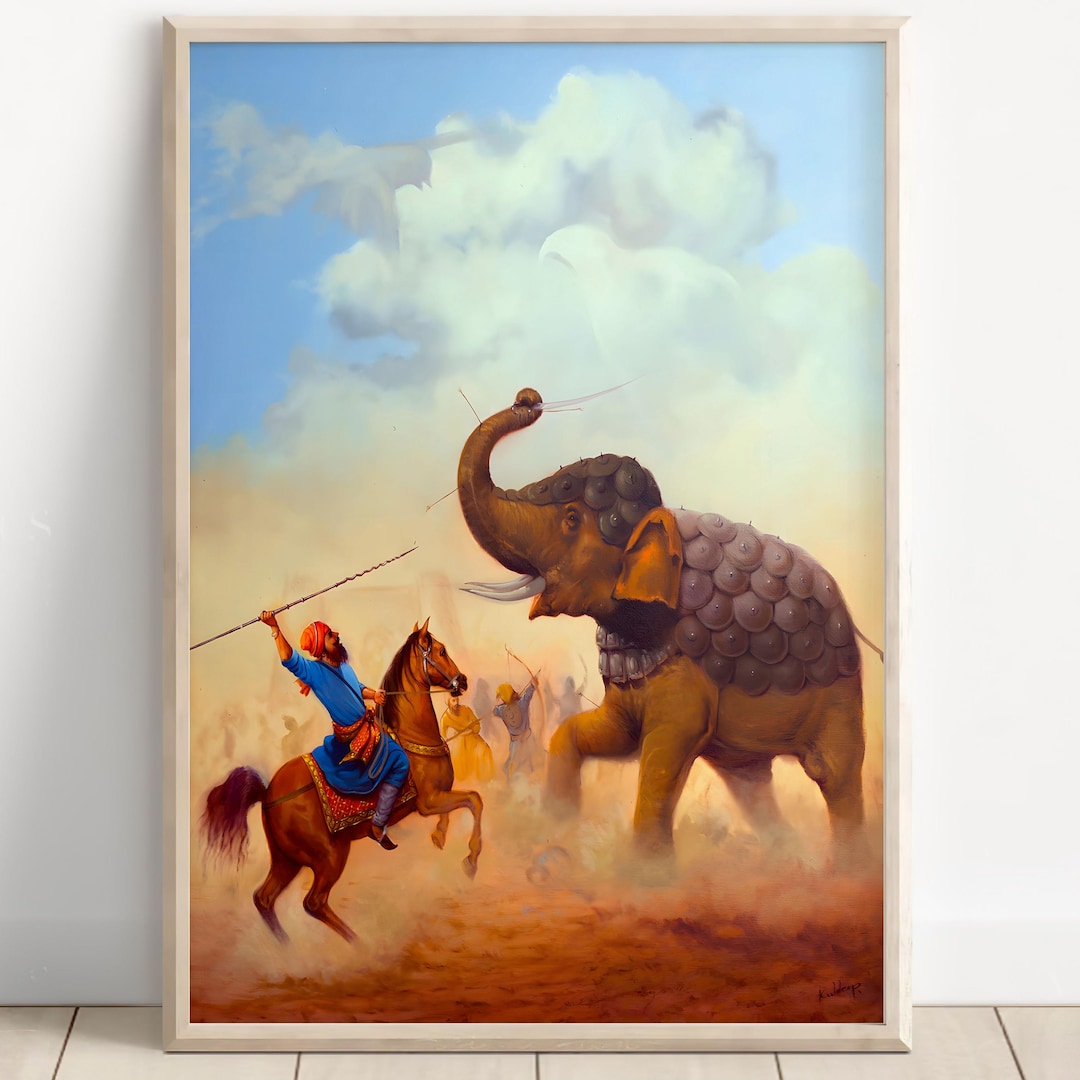 Bhai Bachittar Singh Ji Vs War Elephant | Brave Sikh Warrior Wall Art ...