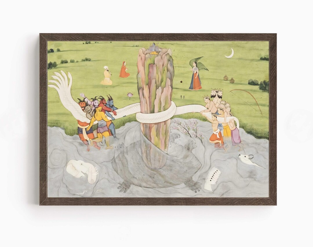 Hindu God Wall Art, SAMUDRA MANTHAN, Churning of the Ocean, Vintage Art ...