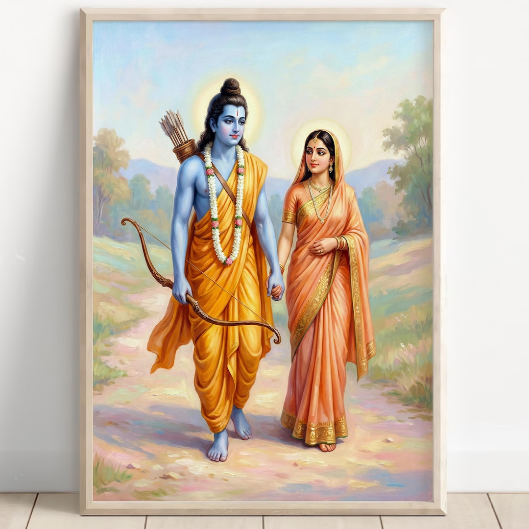 Rama and Sita Holding Hands Art, Divine Hindu Couple Print, Symbol of ...