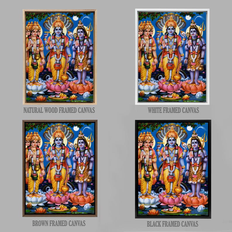 Vishnu, Brahma and Shiva, Holy Trinity, Hindu God Wall Art, Indian God ...