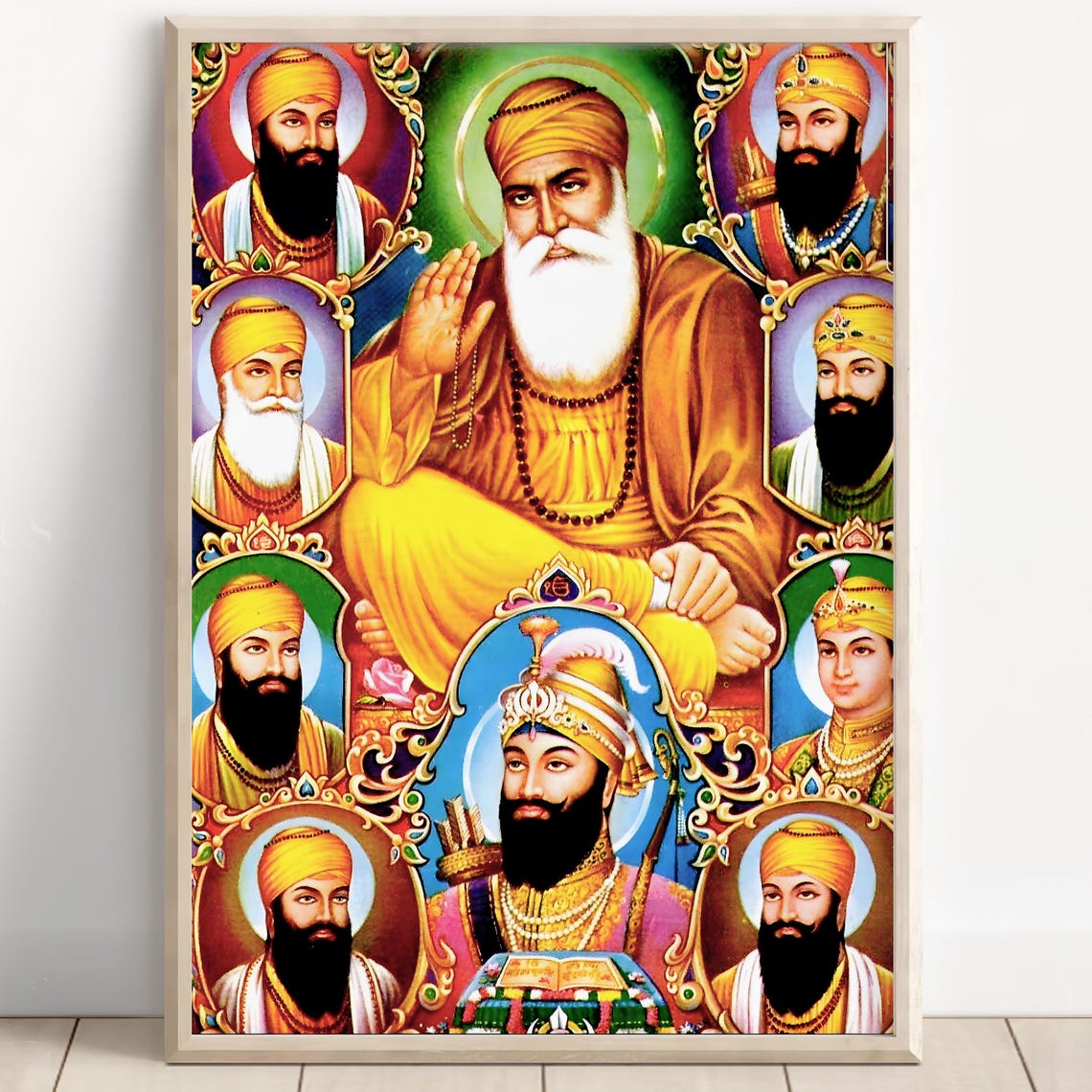 Sikh Art | Ten Sikh Gurus | All in One Frame | Religious Art | Vintage ...