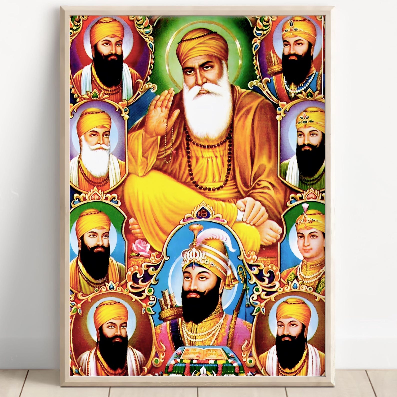 Sikh Art | Ten Sikh Gurus | All in One Frame | Religious Art | Vintage ...
