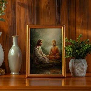 Lord Buddha Meditating With Jesus Christ, Jesus Meditating Along With ...