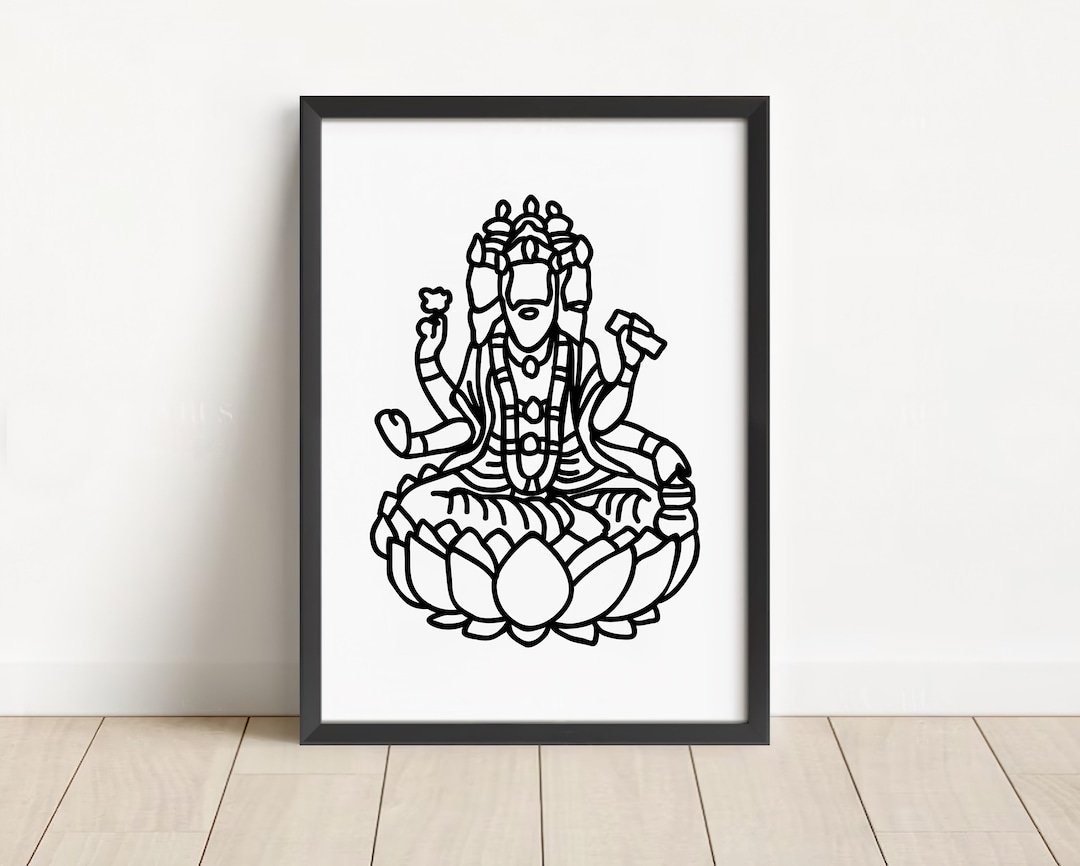 Hindu God Wall Art, BRAHMA, Brahma Line Art, Indian God, Poster Print ...