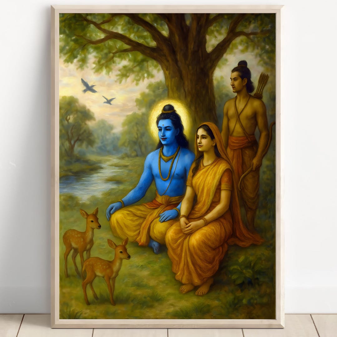 Ram and Sita Wall Art, Lord Rama and Sita With Laxman, Hindu God Wall ...
