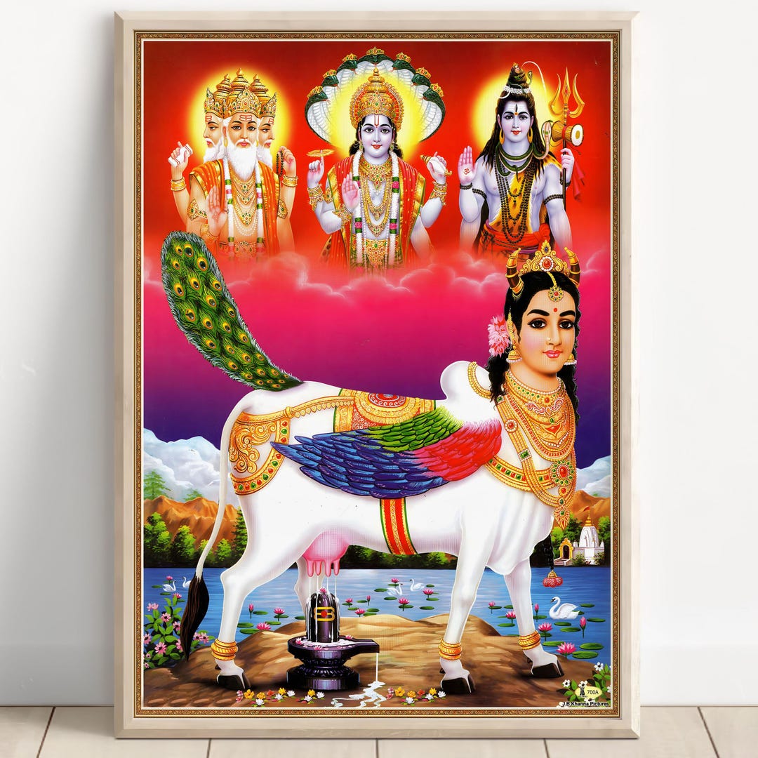 Kamadhenu, Mother of All Cows, Hindu Goddess Wall Art, Indian God ...