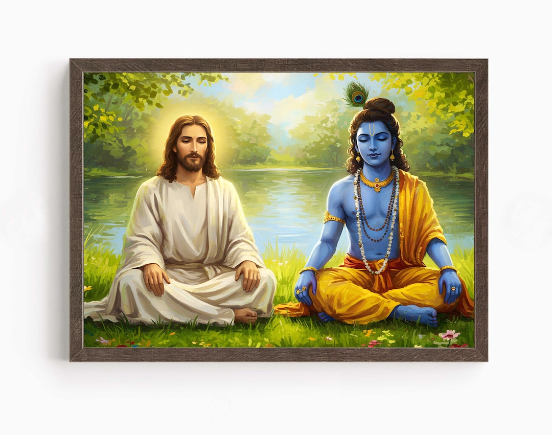 Lord Krishna Meditating With Jesus Christ, Jesus Along With Krishna ...