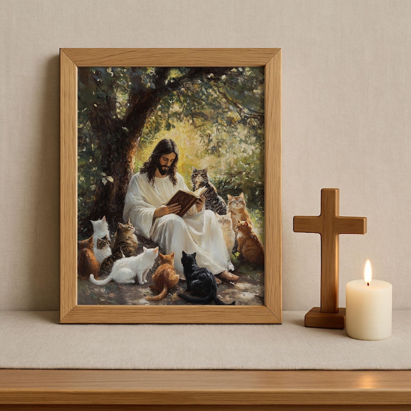 Jesus With Cat - Etsy