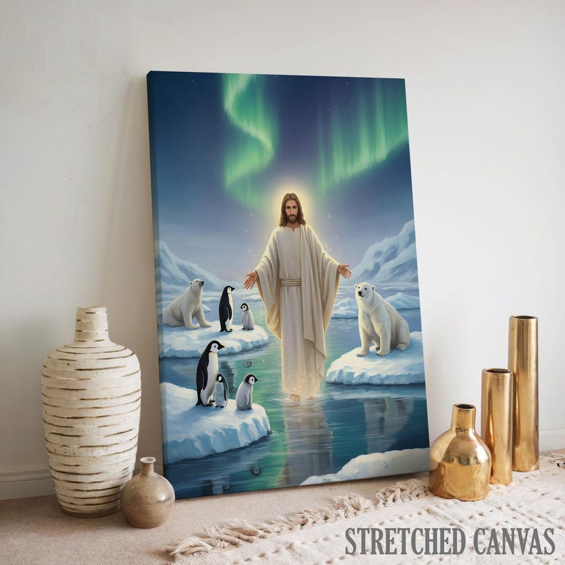 Christian Wall Art, Jesus With Animals, Jesus Christ Walking on Water ...