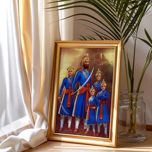 Guru Gobind Singh Ji With Chaar Sahibzaade, Rare Vintage Print, Sikh ...