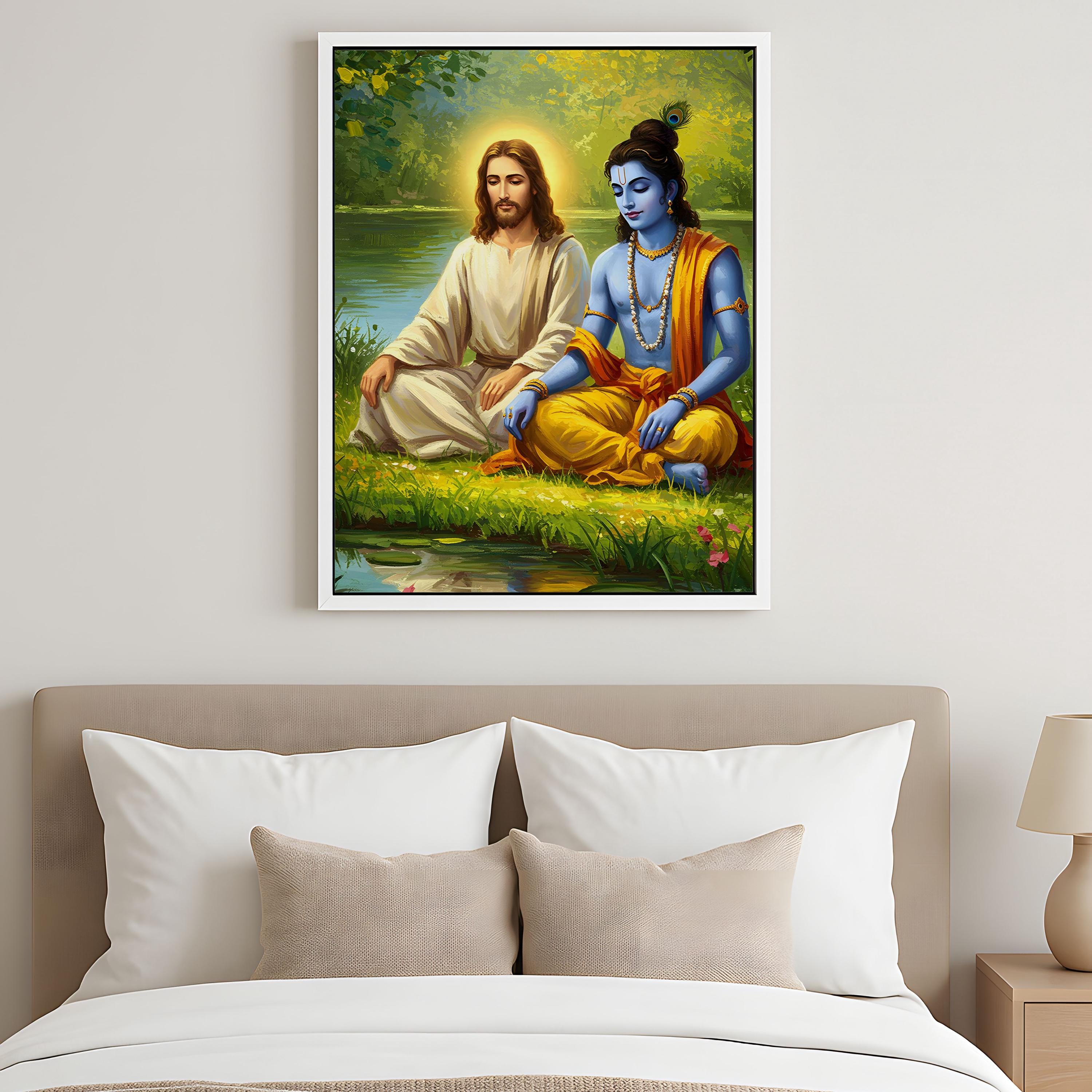 Lord Krishna Meditating With Jesus Christ, Jesus Along With Krishna ...