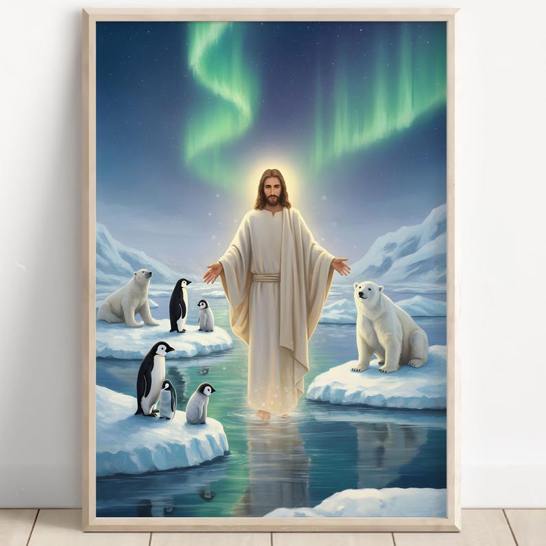 Christian Wall Art, Jesus With Animals, Jesus Christ Walking on Water ...