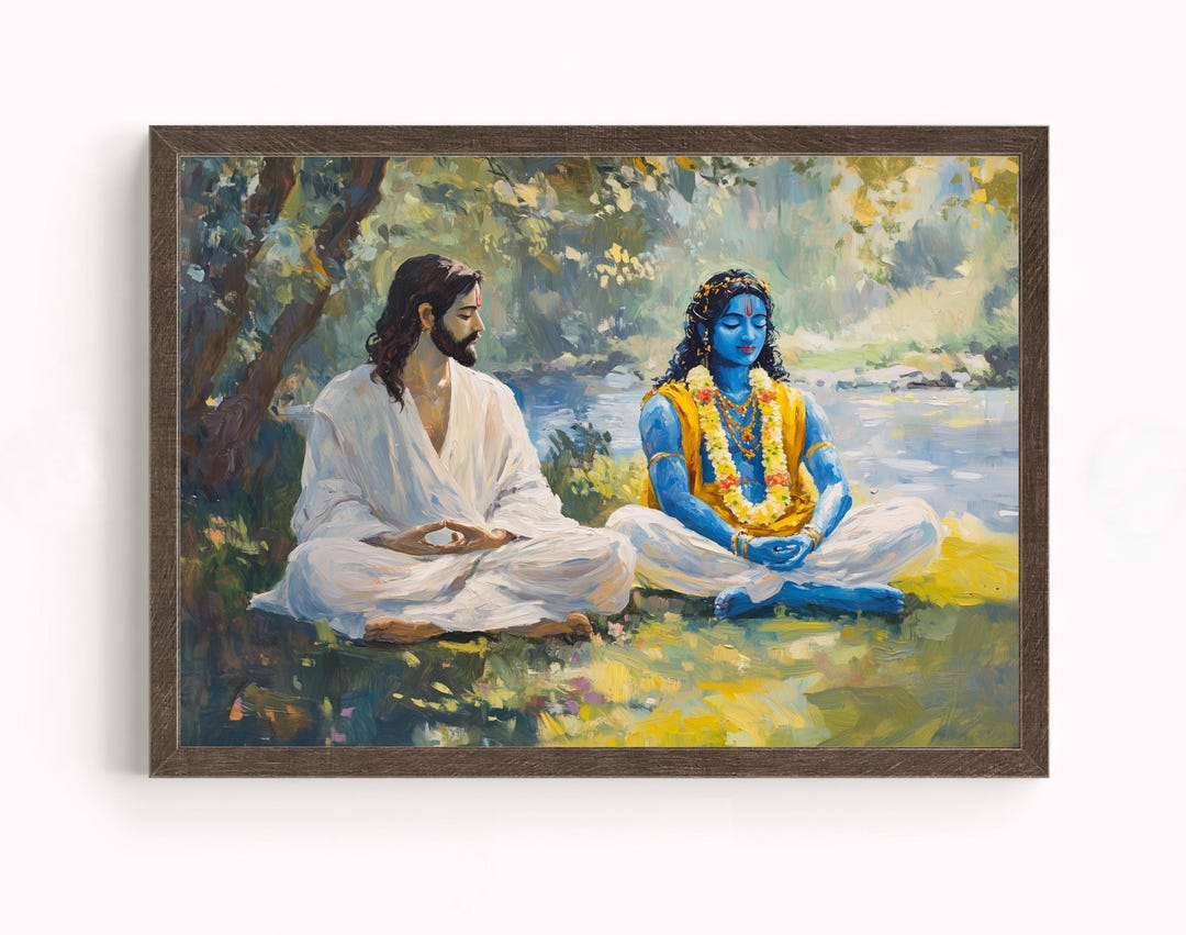 Lord Krishna Meditating With Jesus Christ, Jesus Meditating Along With ...