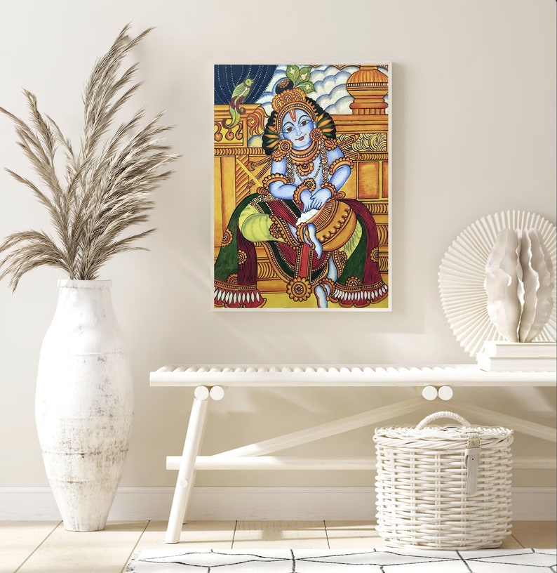 Hindu God Wall Art KRISHNA Baby Krishna Vintage Art Kerala - Etsy