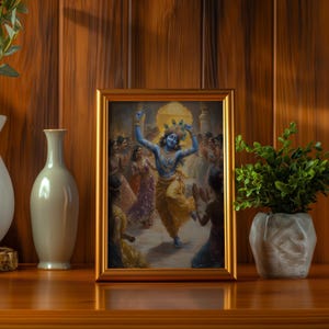 Krishna Art, Krishna Dancing With Gopis, Krishna Painting, Hindu God ...