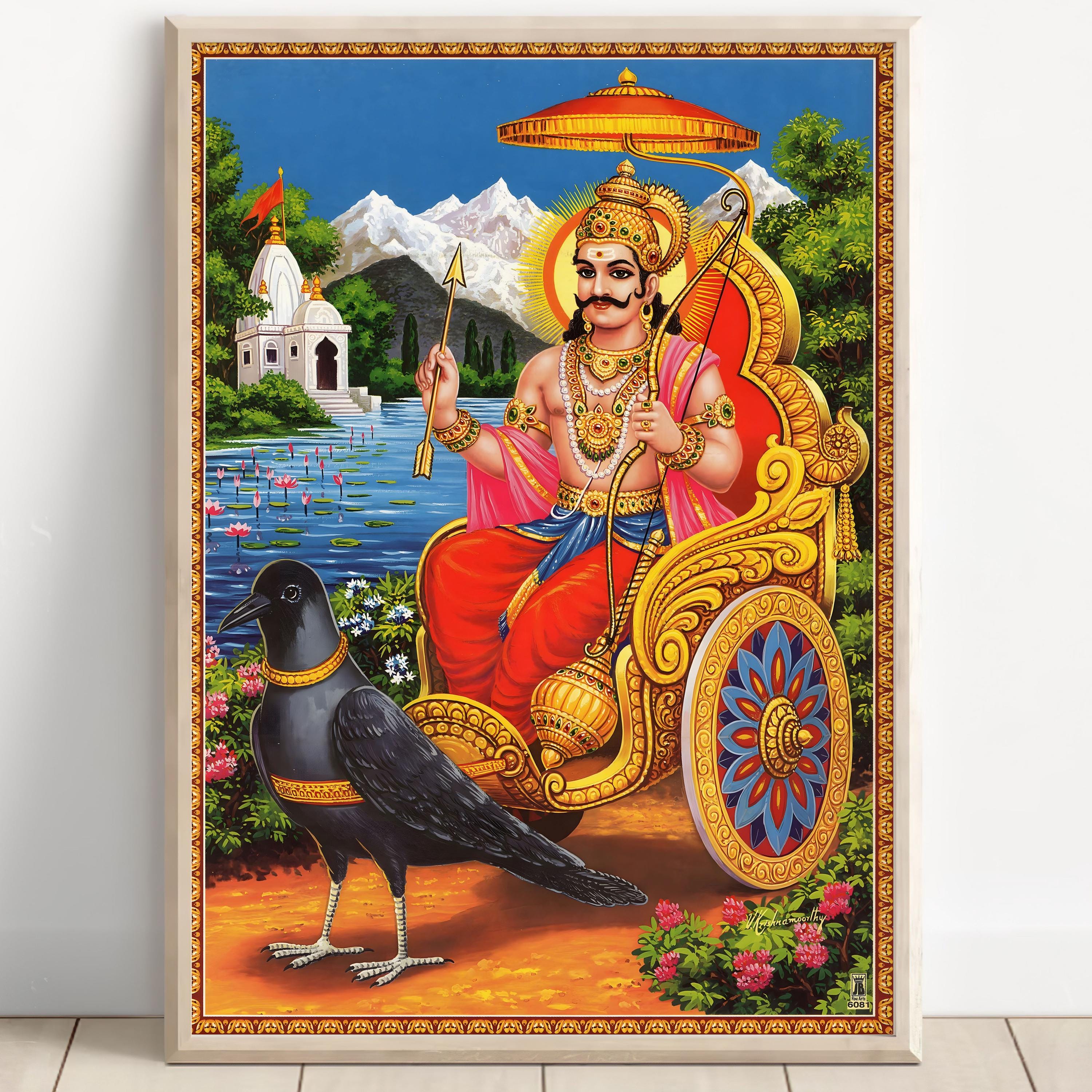Shani, Shani Dev, Hindu God Wall Art, Vintage Art, Poster Print, Canvas ...