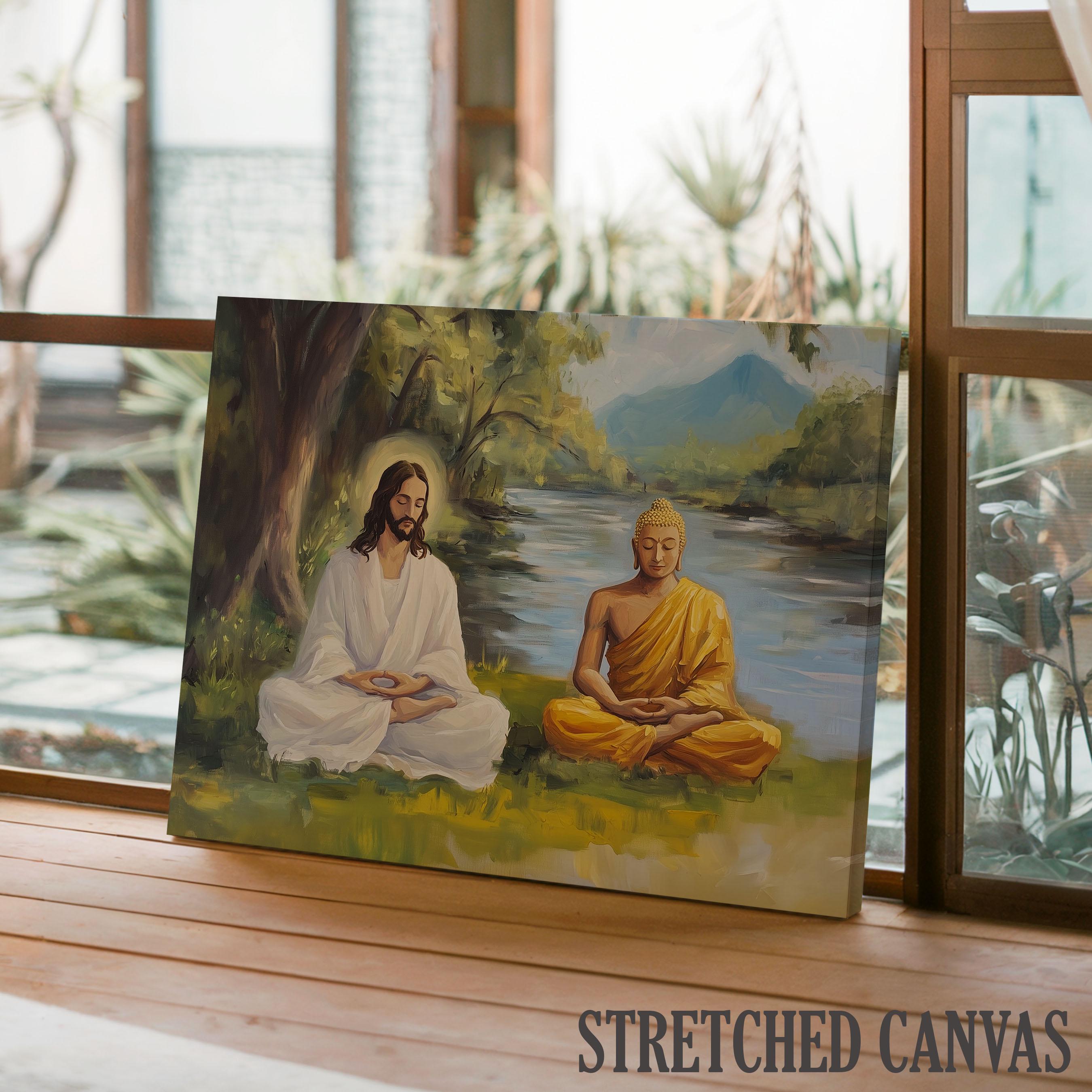 Lord Buddha Meditating With Jesus Christ, Jesus Meditating Along With ...