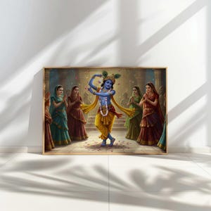 Krishna Art, Krishna Dancing With Gopis, Krishna Painting, Hindu God ...
