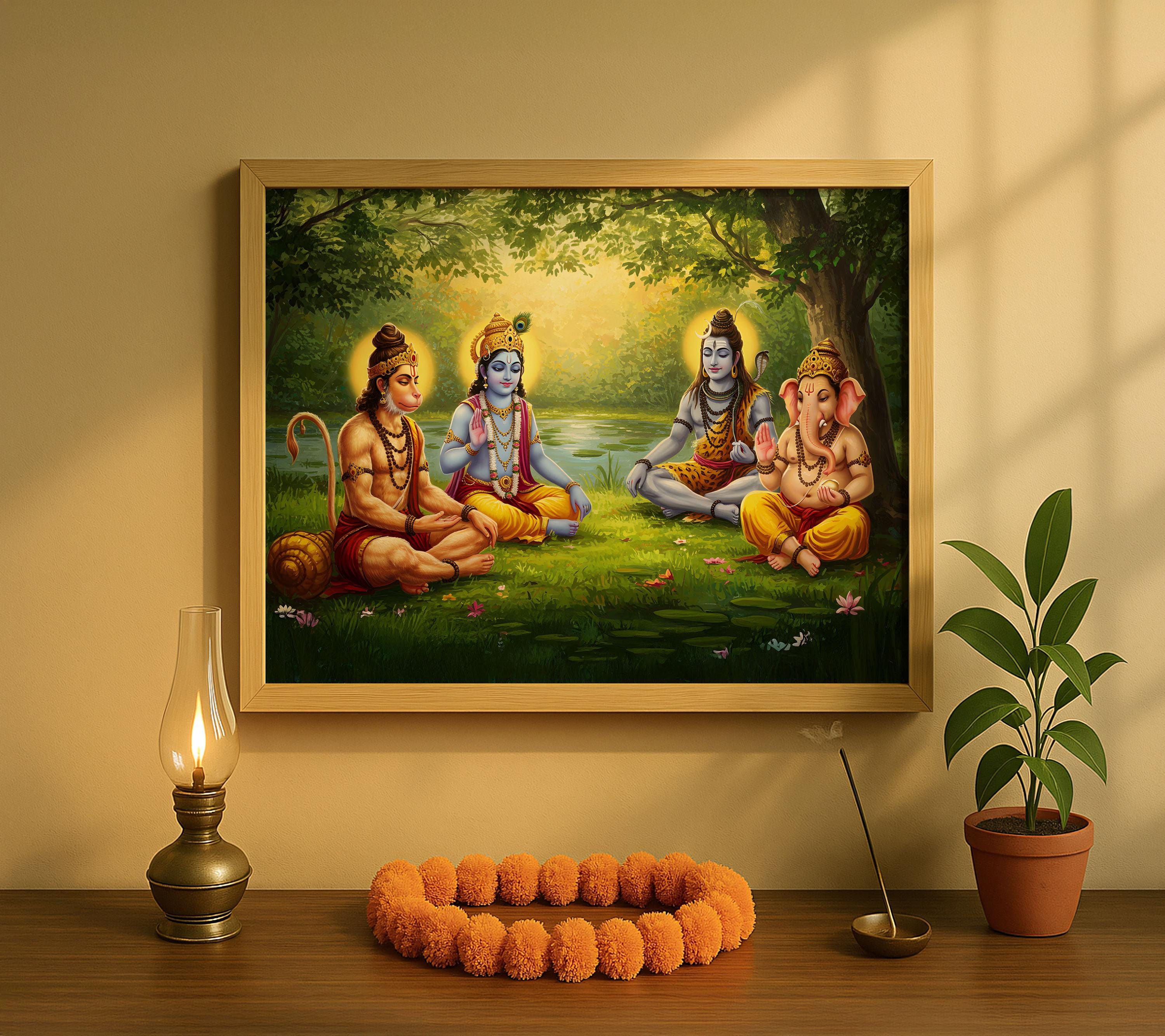 Hindu Gods Wall Art, Shiva, Krishna, Hanuman, Ganesh, Ganesh Painting ...