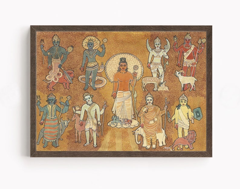 Hindu God Wall Art NAVAGRAHA the Nine ASTROLOGICAL PLANETS - Etsy