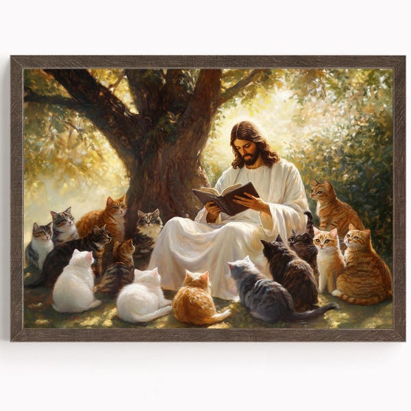Jesus With Cat - Etsy