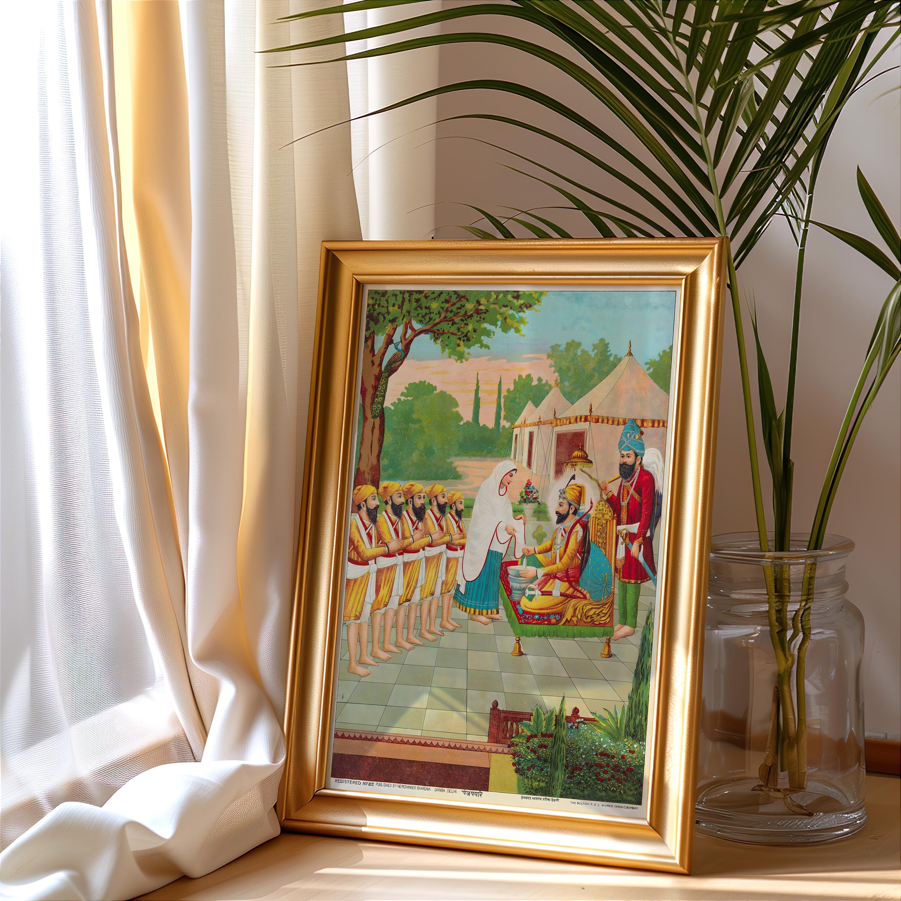 Guru Gobind Singh Ji Khalsa Initiation Painting | Panj Pyare Art | Sikh ...