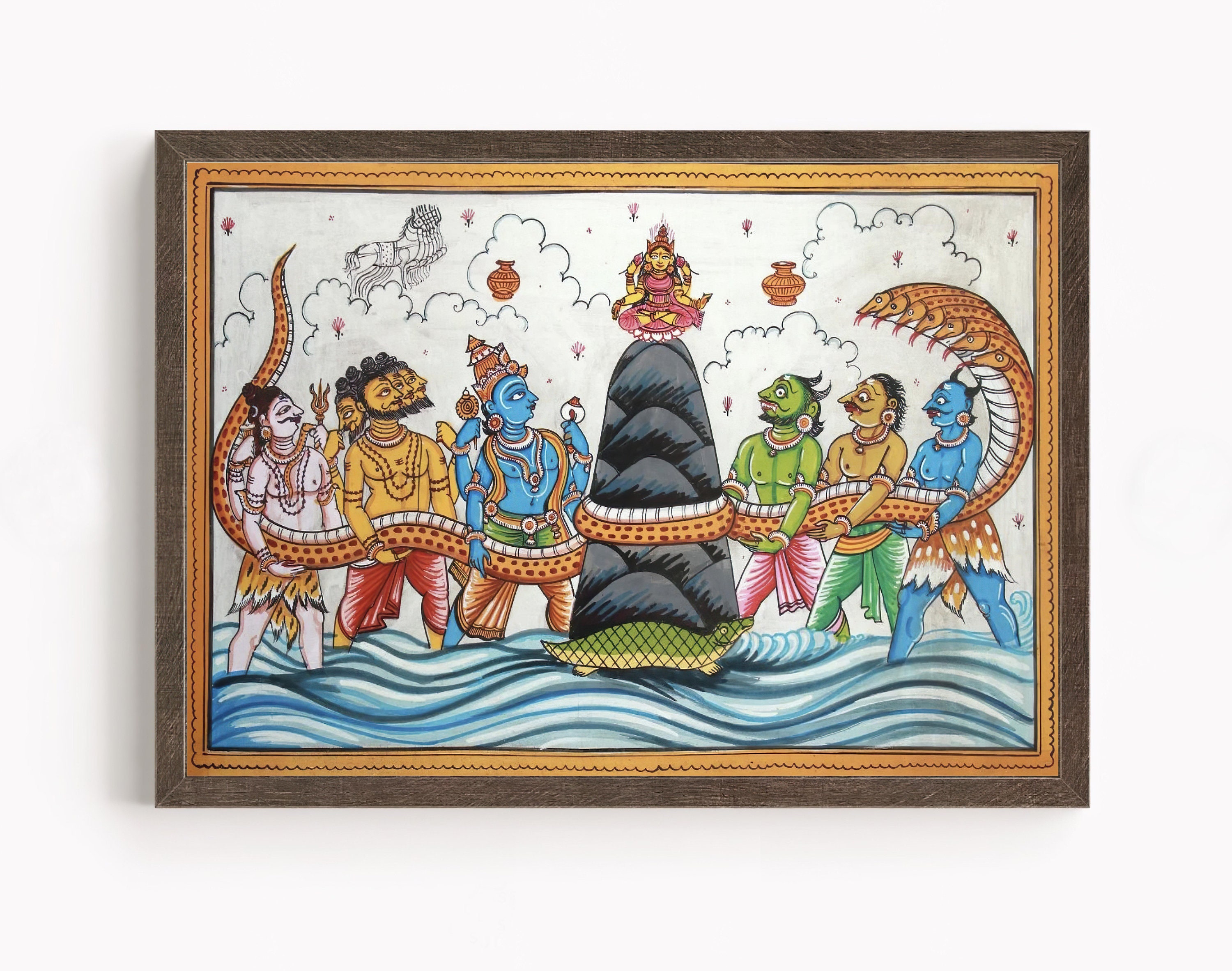 Hindu God Wall Art, SAMUDRA MANTHAN, Churning of the Ocean, Vintage Art ...
