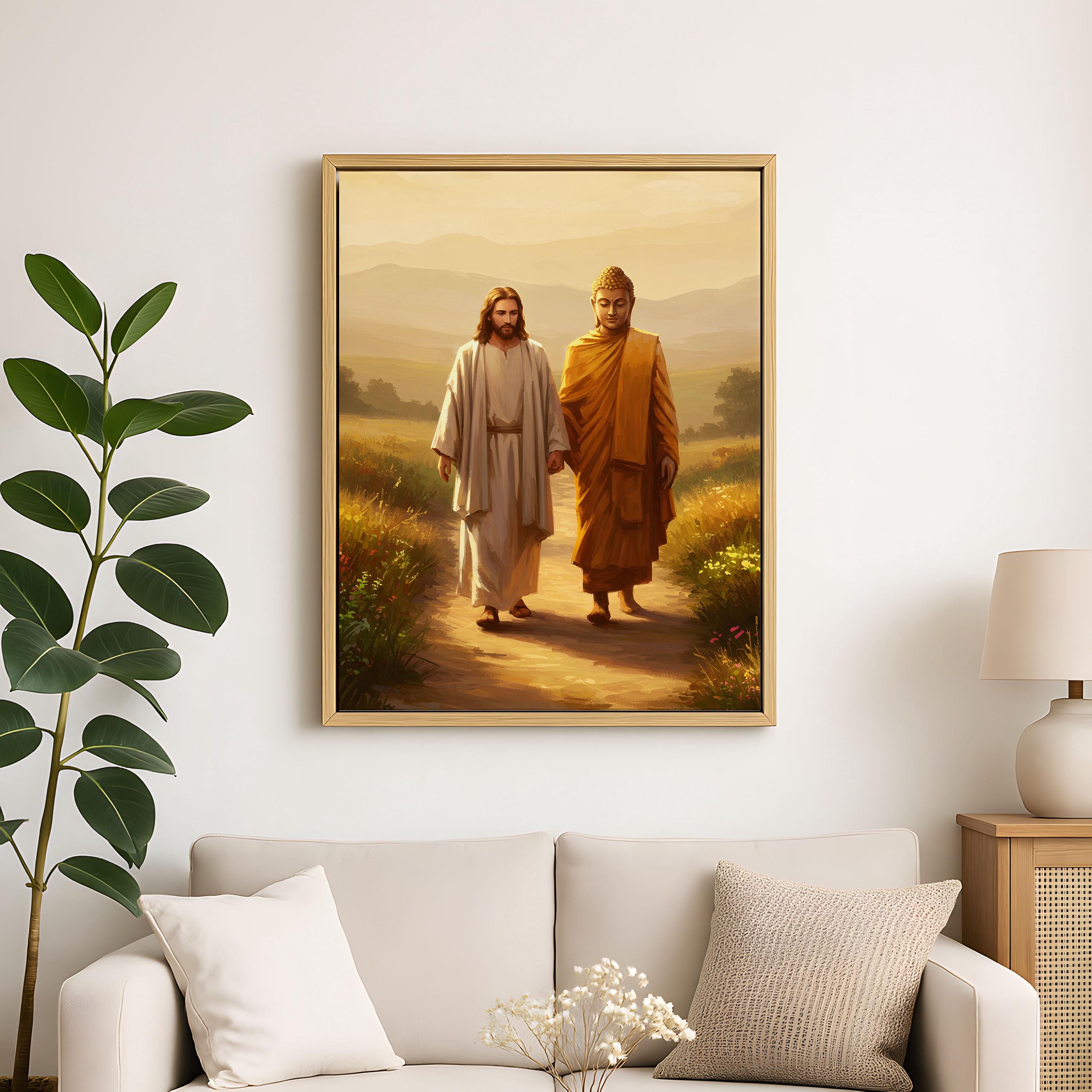 Buddha and Jesus Walking Together, Religious Art Print, Spiritual ...