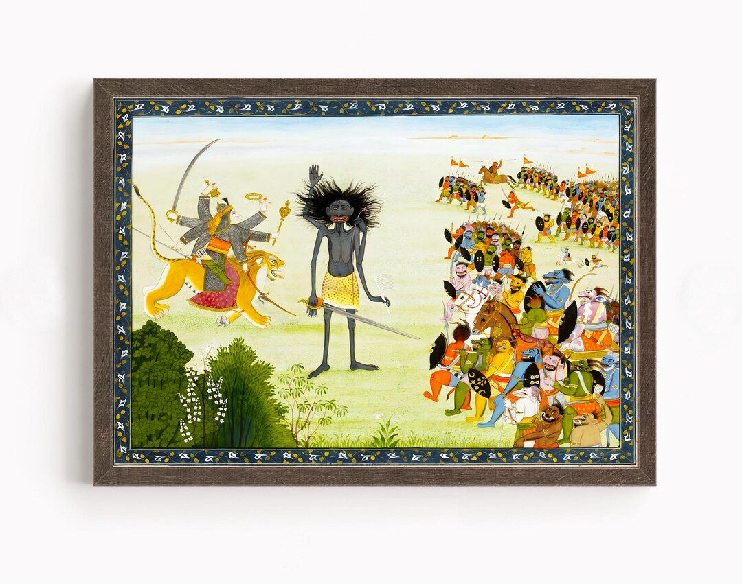 Goddess Durga Killing Mahishasura | Indian Mythology Miniature Art ...