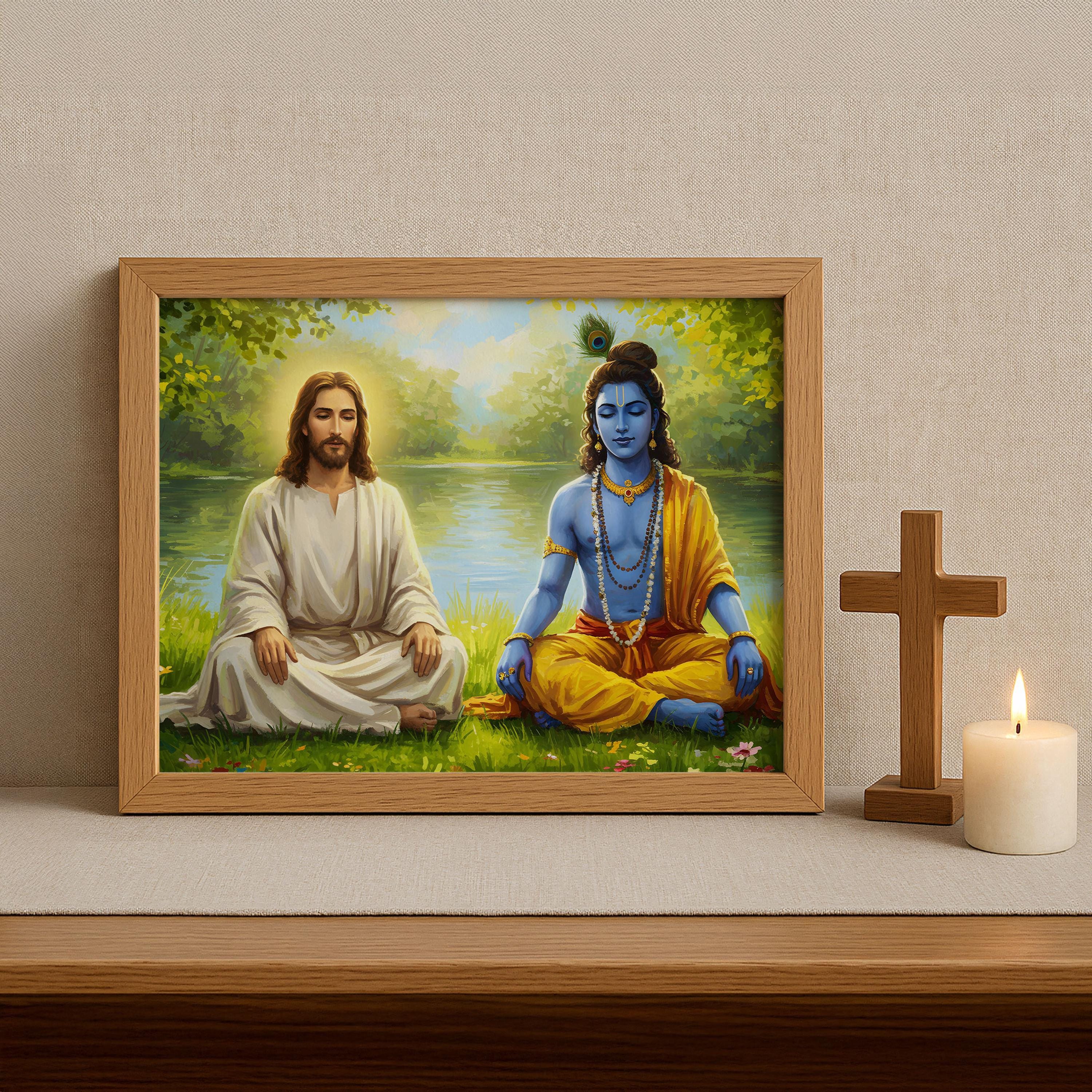 Lord Krishna Meditating With Jesus Christ, Jesus Along With Krishna ...