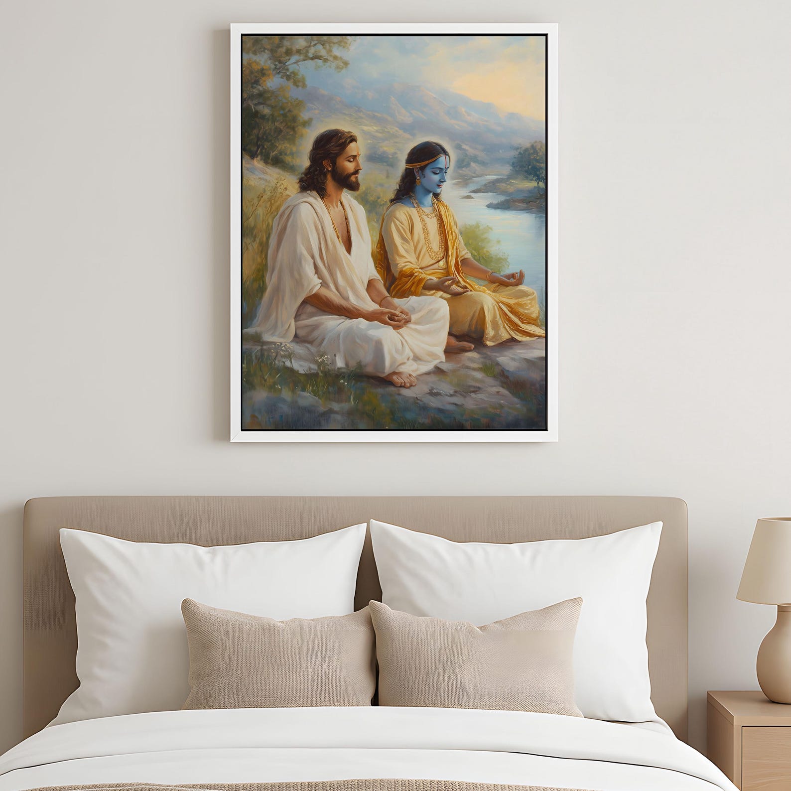 Lord Krishna Meditating With Jesus Christ, Jesus Meditating Along With ...