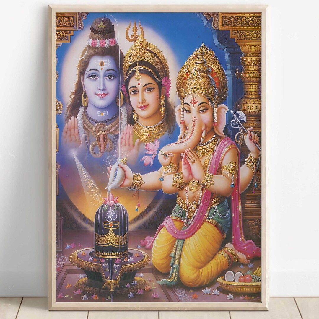 Ganesh With Shiv & Parvati, Lord Ganesh, Ganesh, Hindu God Wall Art ...