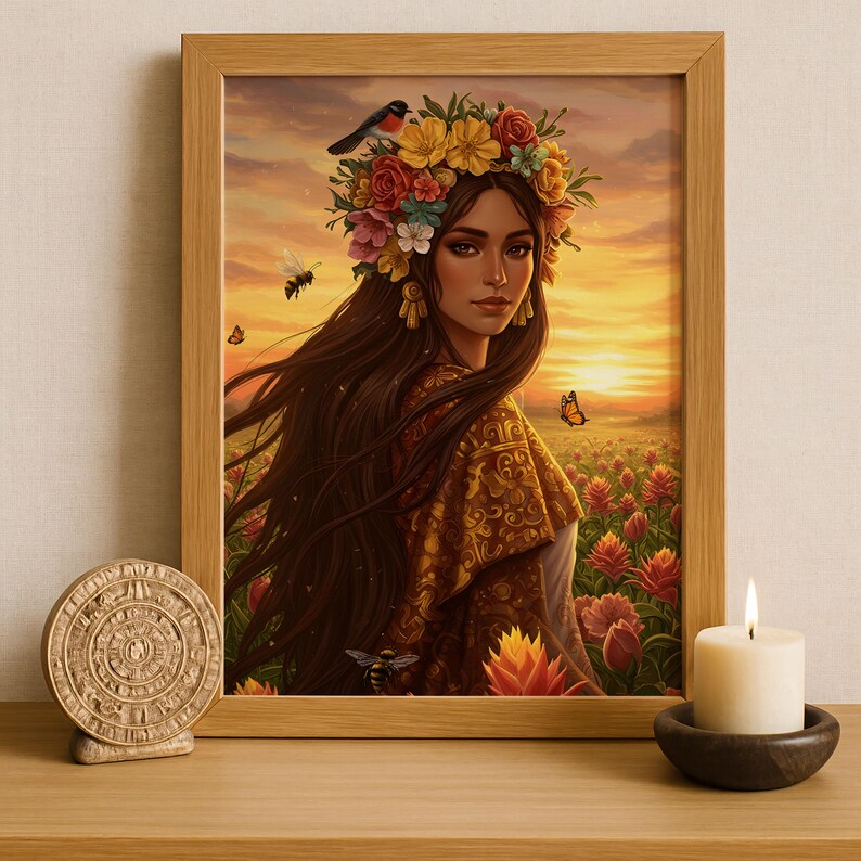 Aztec Wall Art, Xochiquetzal Art, Aztec Goddess of Beauty Decor, Aztec ...