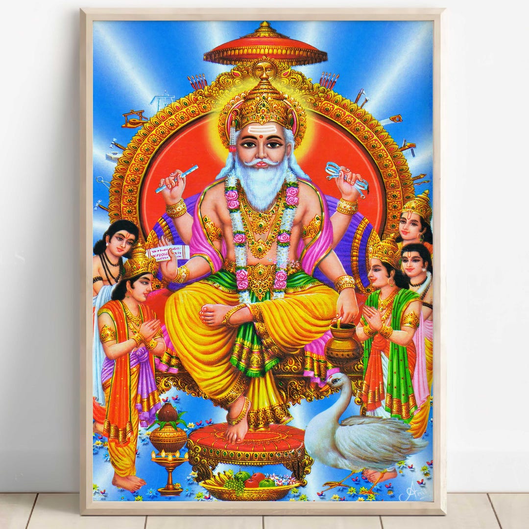 Hindu God Wall Art, Brahma, Lord Vishvakarma, Indian God, Poster Print ...