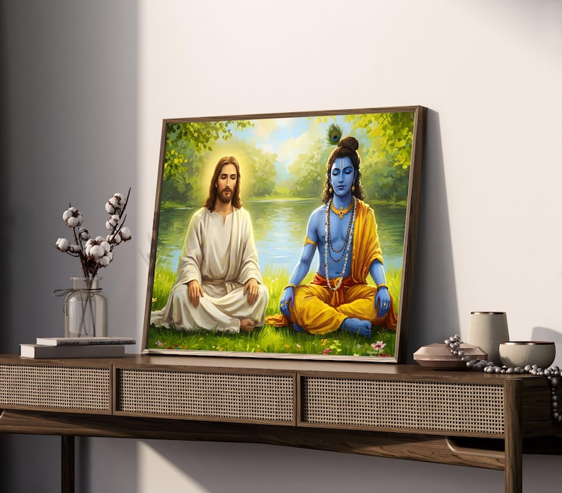Lord Krishna Meditating With Jesus Christ, Jesus Along With Krishna ...