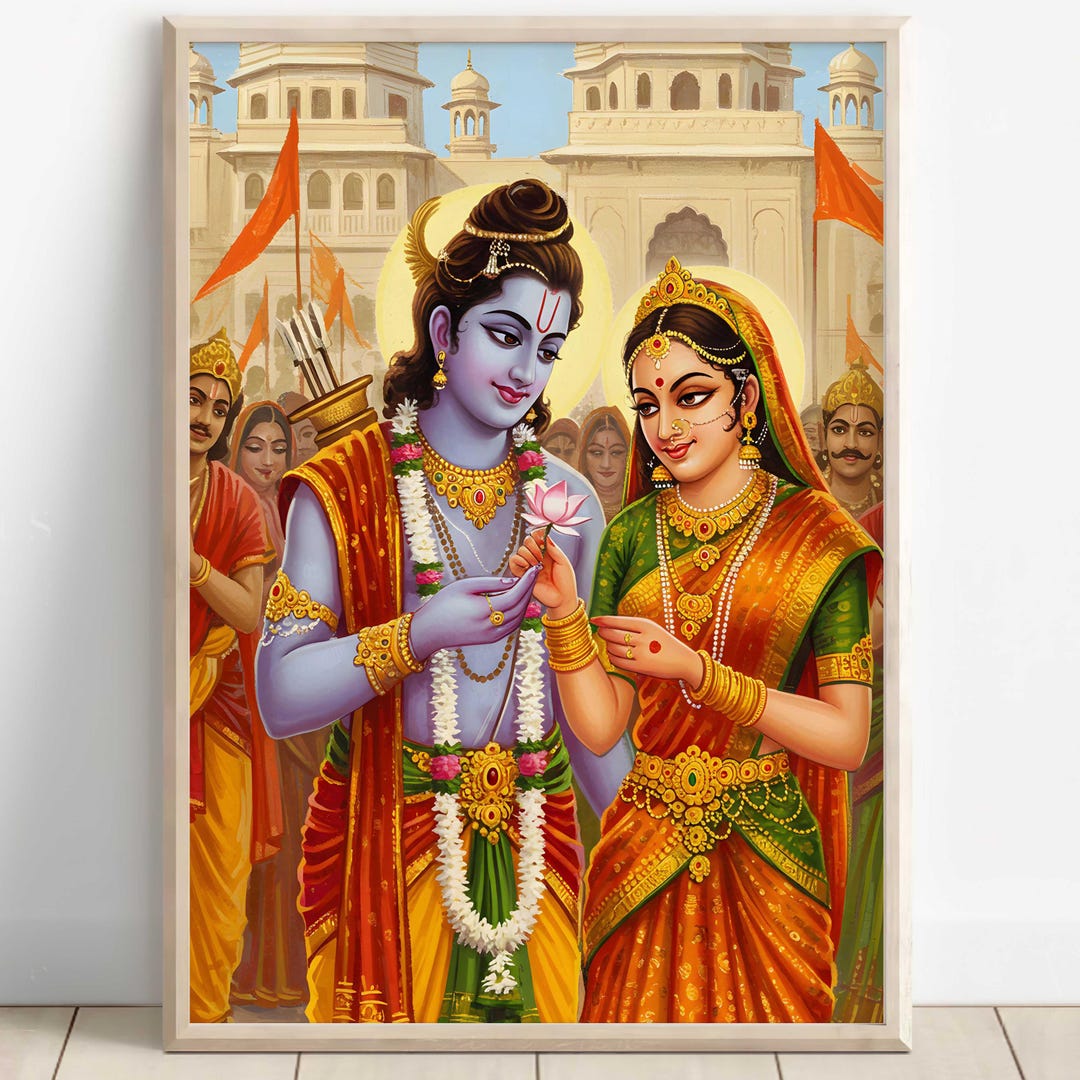 Ram and Sita Art, Lord Rama and Sita, Hindu God Wall Art ,ram, Rama and ...