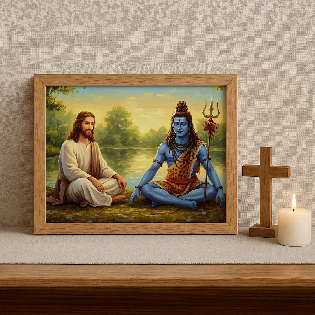Lord Shiva Meditating With Jesus Christ, Jesus Meditating Along With ...